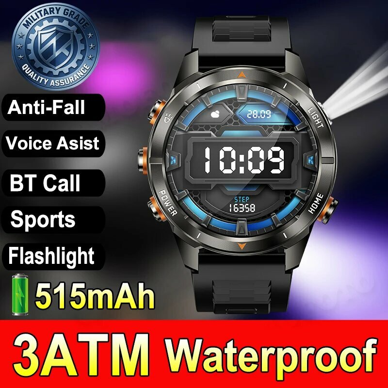 Мужские и женские умные часы для спорта с фонариком Black