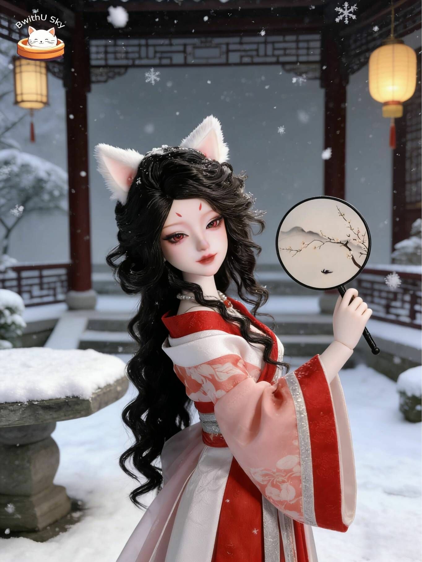 BwithUSky Yiran 1/4 BJD Кукла: Новогодний Китайский Наряд с Меховыми Деталями Уникальный Коллекционный Дизайн