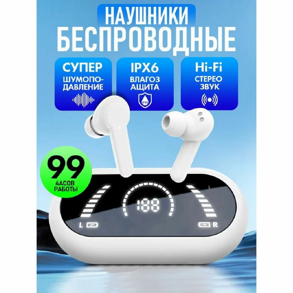 Наушники с микрофоном, 5.3, беспроводные, внутриканальные, белые