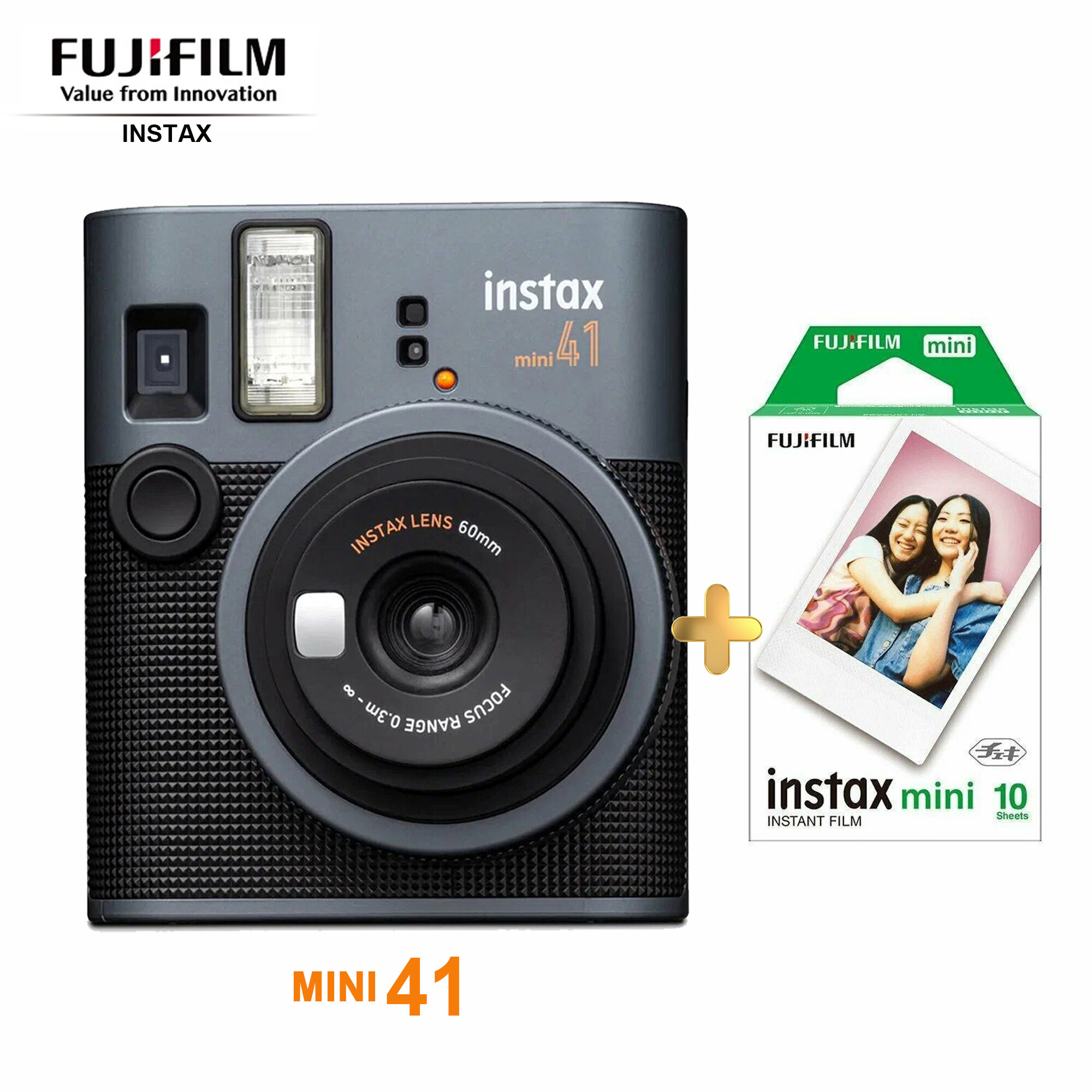 Камера моментальной печати FUJIFILM Instax Mini 41- Черный цвет кожи （Содержит 10 листов фотобумаги）