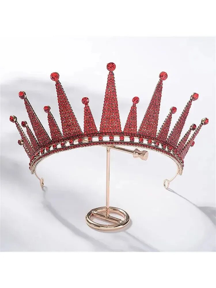 Диадема праздничная для принцессы или королевы с красными камнями 1 шт. Металлическая корона для фотосессии