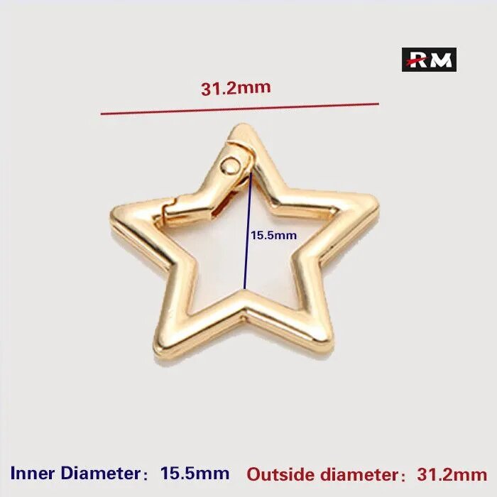 Кольцо для карабина в форме звезды с разъемными пружинными воротами, Металлические кольца для сумок, Брелок для ключей, Внутренний диаметр 15,5 мм, 2 шт