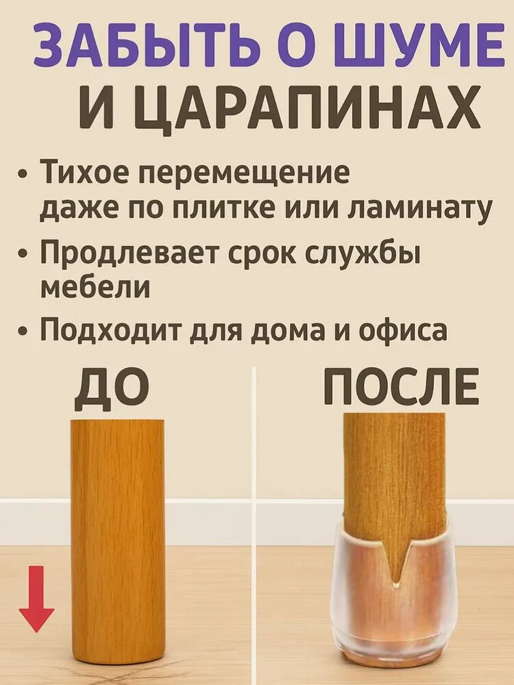 Протекторы для мебели 16 шт силиконовые для защиты пола и тишины от царапин, диаметр 17-21 мм — фото 1