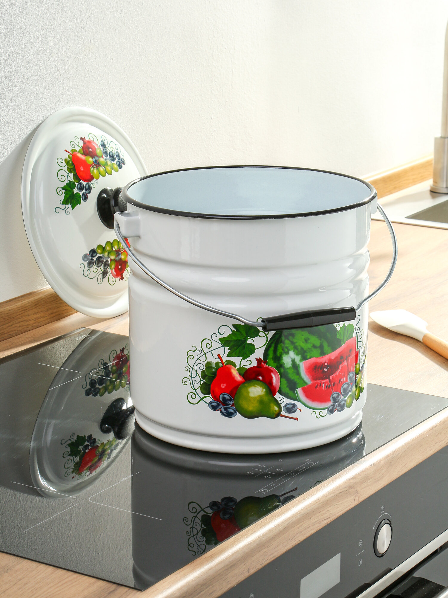 Ведро эмалированное 12 л с крышкой, стальное белое, Керченский металлургический завод, Восточные дары, 41204-242/6-У2