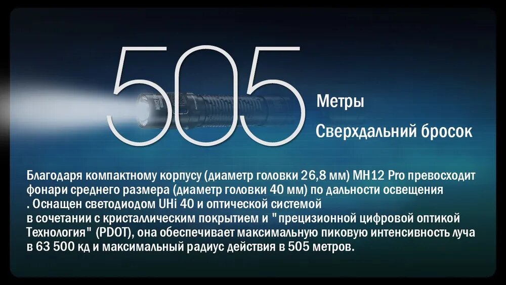 Nitecore MH12 Pro UHi LED 3300 люмен 505 метров Фонарь-прожектор Черный — фото 1