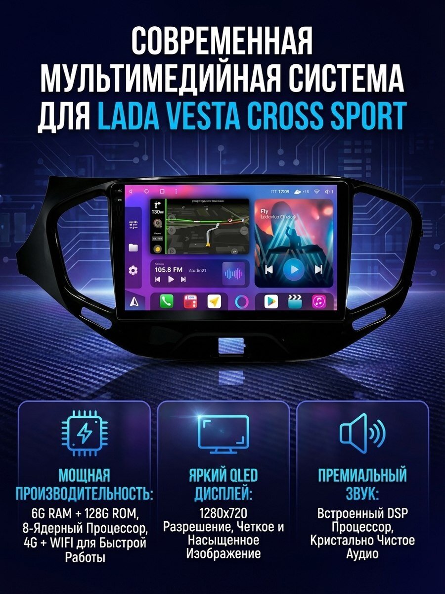 Штатная магнитола Лада Веста Кросс Спорт (LADA Vesta Cross Sport) 2015-2020 на Android 14, WiFi + 4G, CarPlay