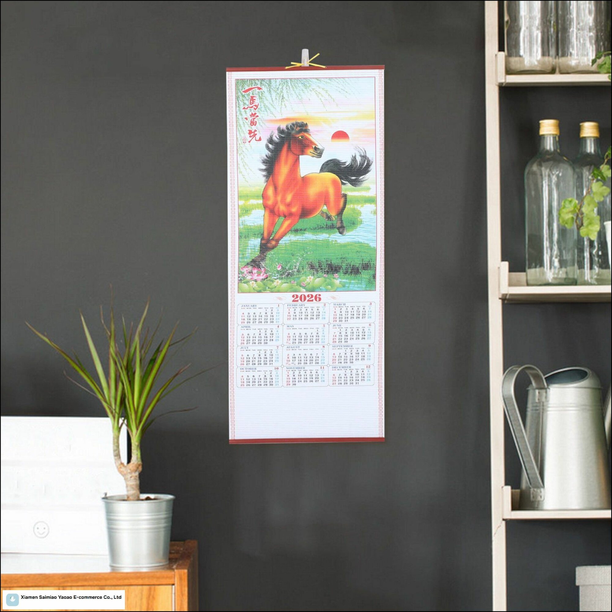 Бумажный настенный календарь на 2026 год с дизайном подвесного свитка для дома