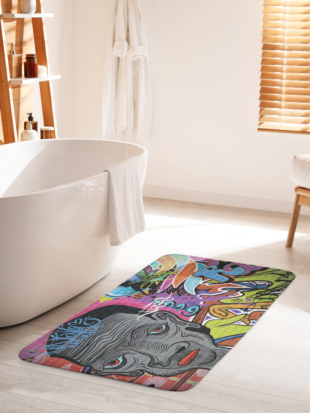 Коврик для ванной комнаты и туалета противоскользящий "Африканец в граффити" 60х100 см, JoyArty