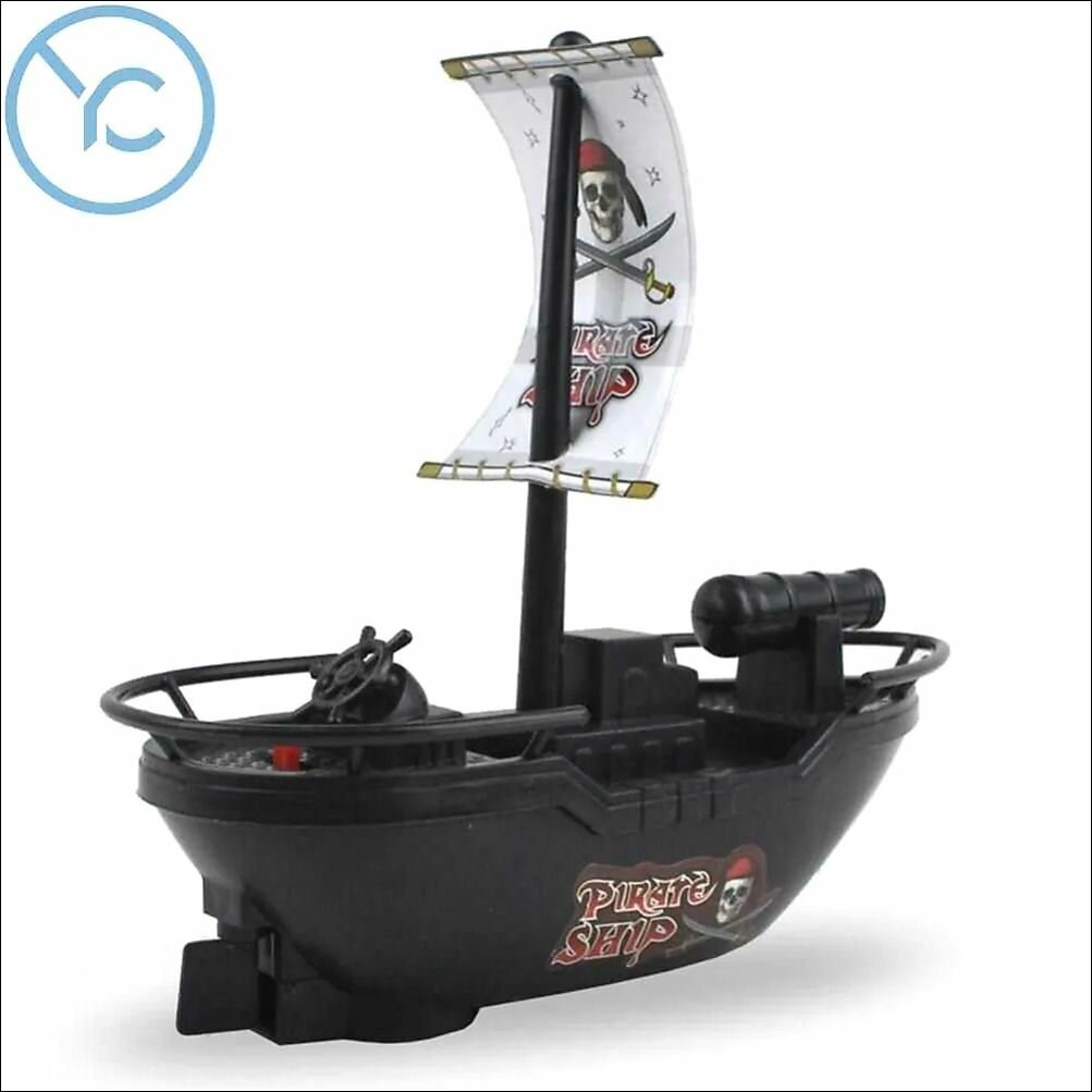 Детский электрический корабль-пират, черный, водный, 1 штука
