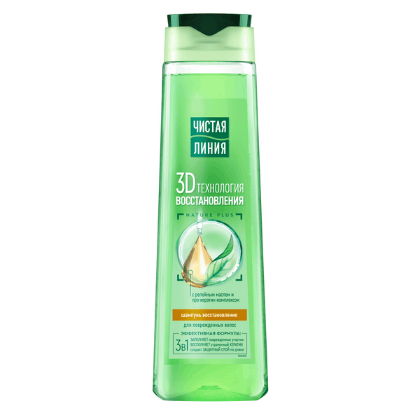 Шампунь Чистая линия Восстанавливающий для поврежденных волос с репейным маслом и про-кератин комплексом, 400 мл