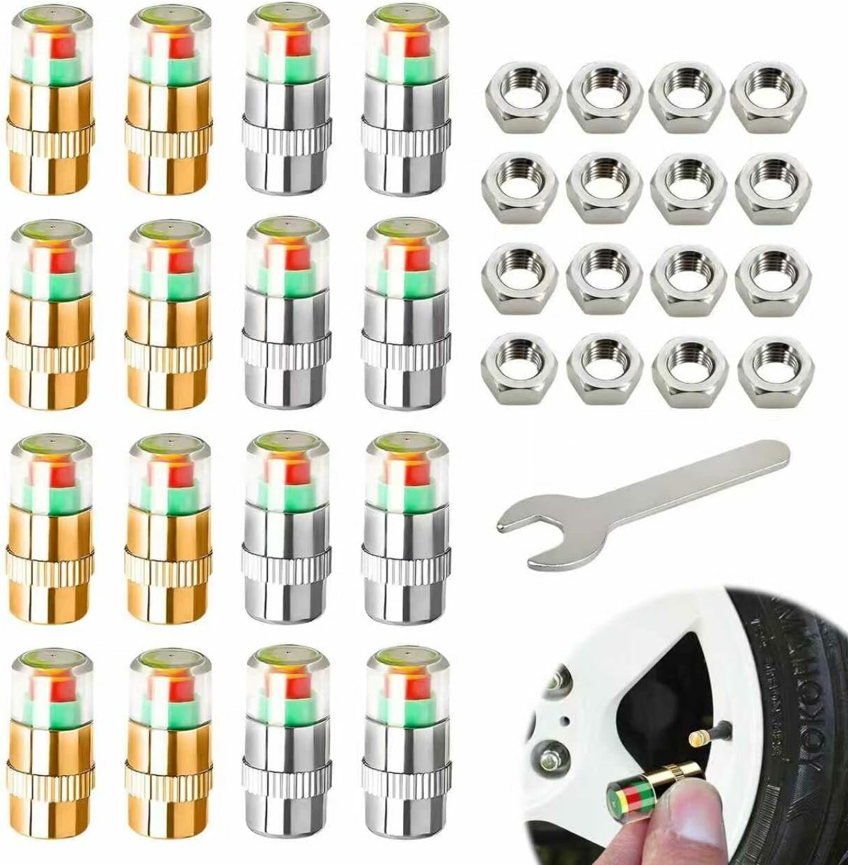 16 шт. колпачков штока клапана контроля давления в шинах автомобиля, колпачки для давления в шинах 2,4 бар, 36 фунтов на