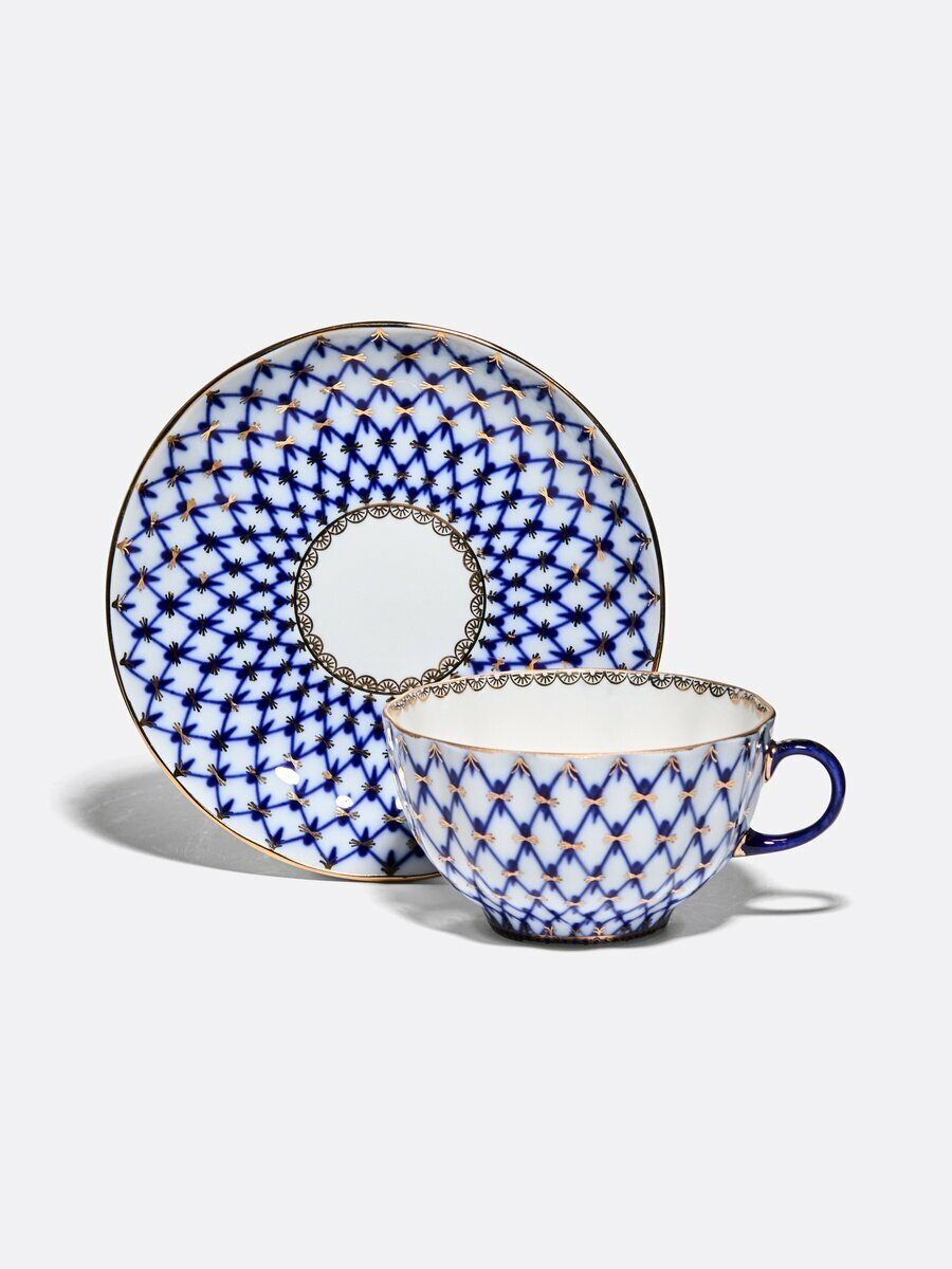 Чайная пара Кобальтовая сетка форма Тюльпан, Императорский фарфоровый завод, 250мл