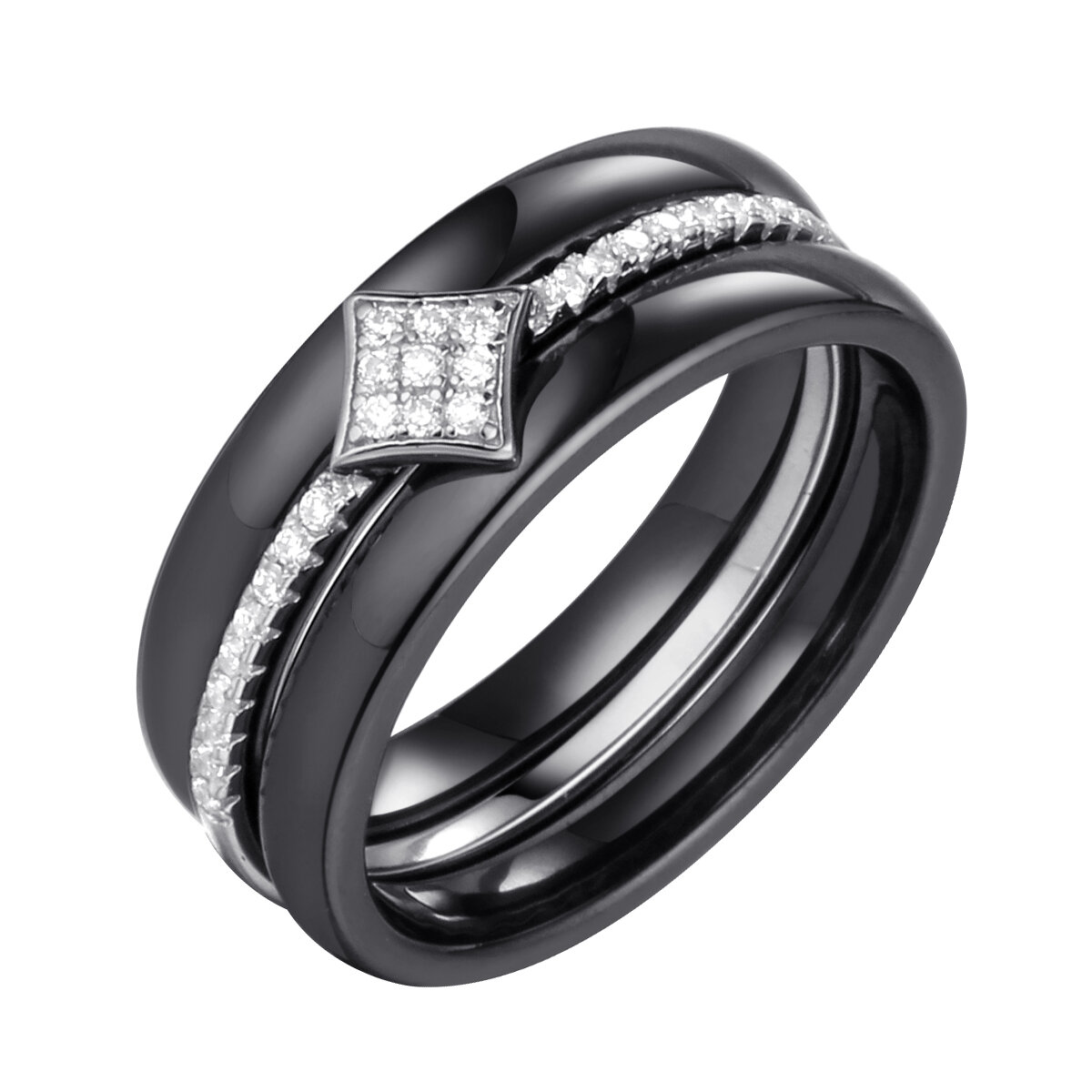 Кольцо, серебро, 925 проба, керамика, фианит