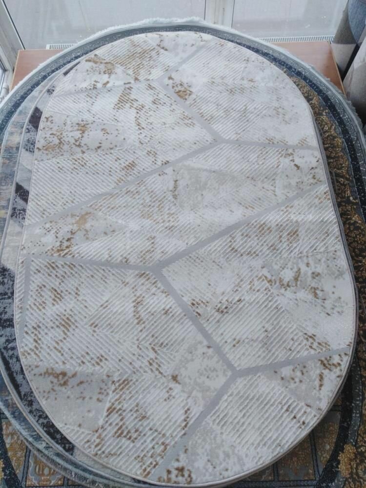 Ковер POLO KZ L207A Серый; Бежевый Овал 1,5 м на 2,3 м