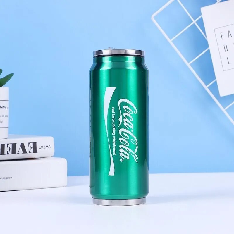 Термокружка Coca-Cola 0.35 л Зеленого цвета из нержавеющей стали с крышкой, непроливайка