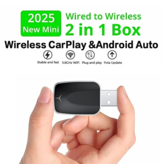 Беспроводной адаптер CarPlay 2-в-1, беспроводная автомобильная система Android с искусственным интеллектом, подходит для автомобилей с проводным CarPlay.