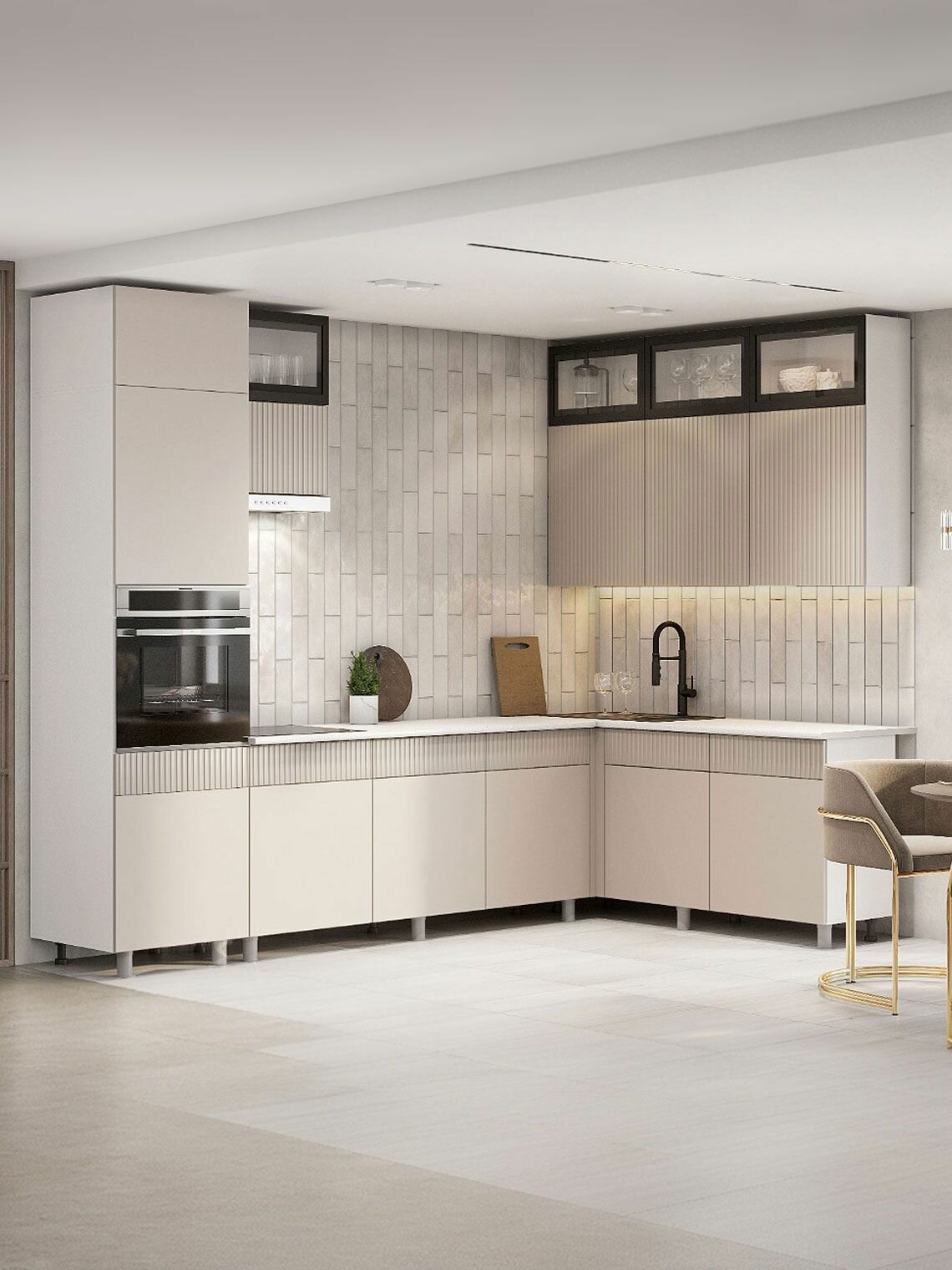 Кухонный гарнитур угловой Амилия 3х1.8 м, мебель для дома и кухни, Белый / Меланж / Черный / столешница Антарес