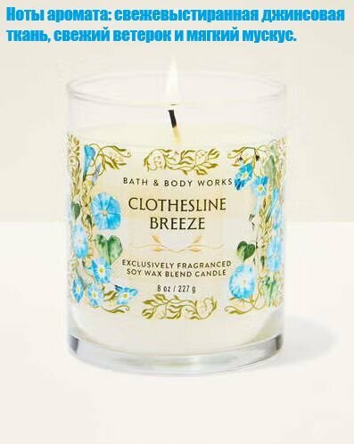 Bath And Body Works ароматическая свеча с 1 фитилем Clothesline Breeze (227грамм)