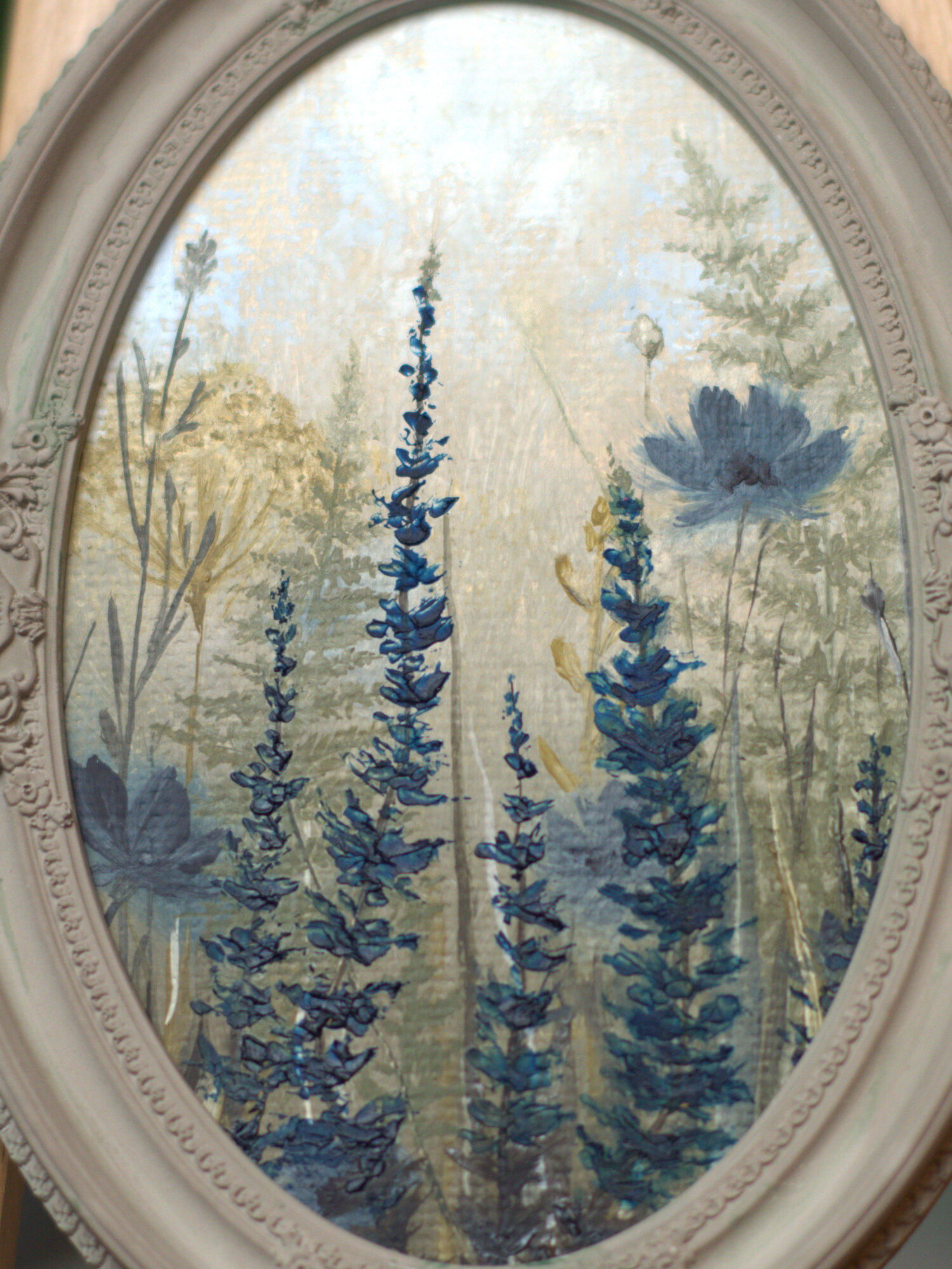 Картина маслом в раме, травы и цветы, ручная работа, 10x15 см