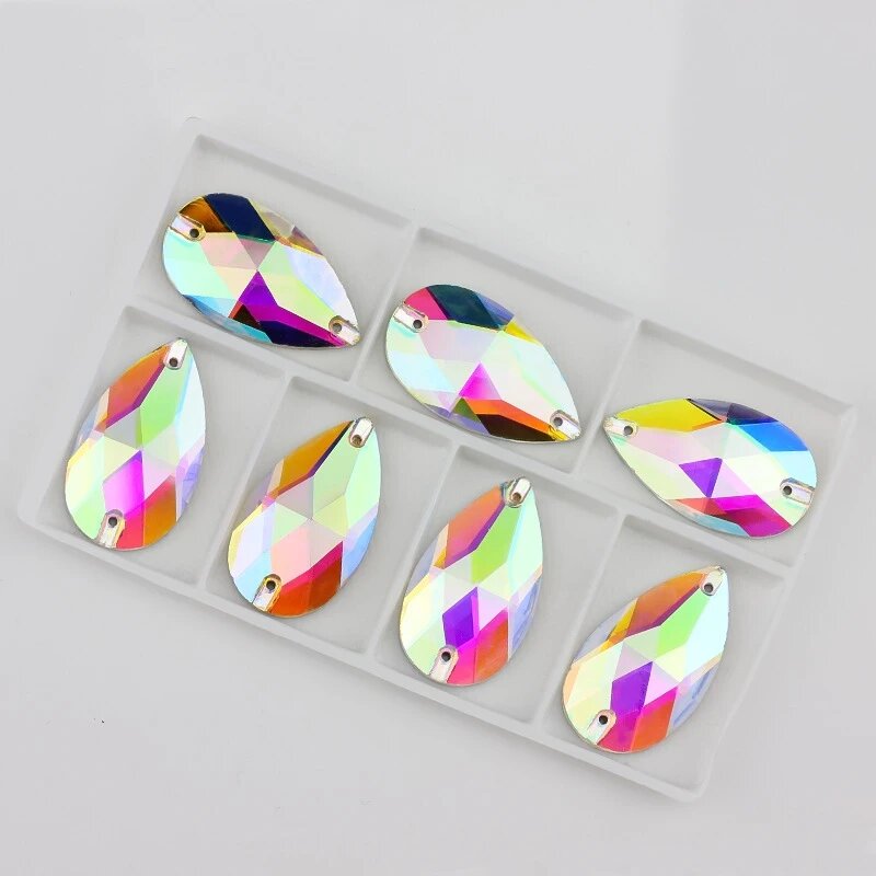 Кристаллы стеклянные капли 11x18mm Crystal AB 28шт