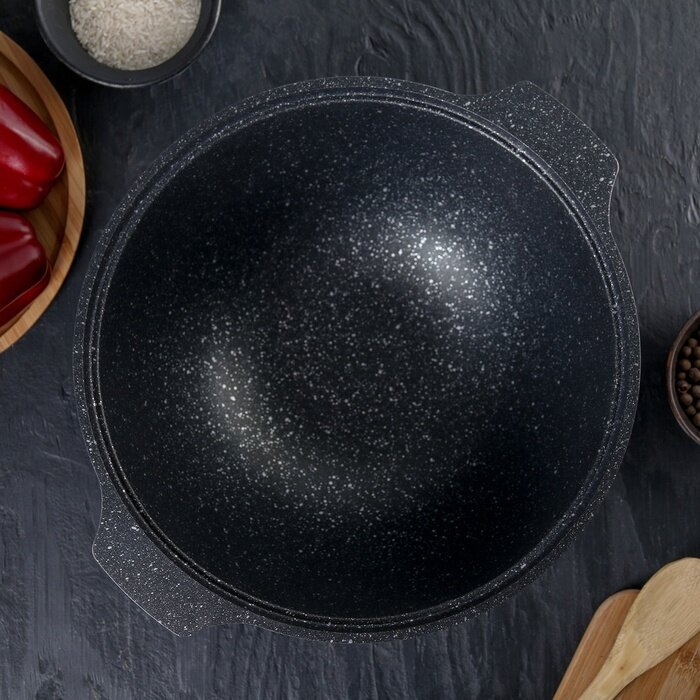 Казан Kukmara 4,5 л, стеклянная крышка, антипригарное покрытие, темный мрамор