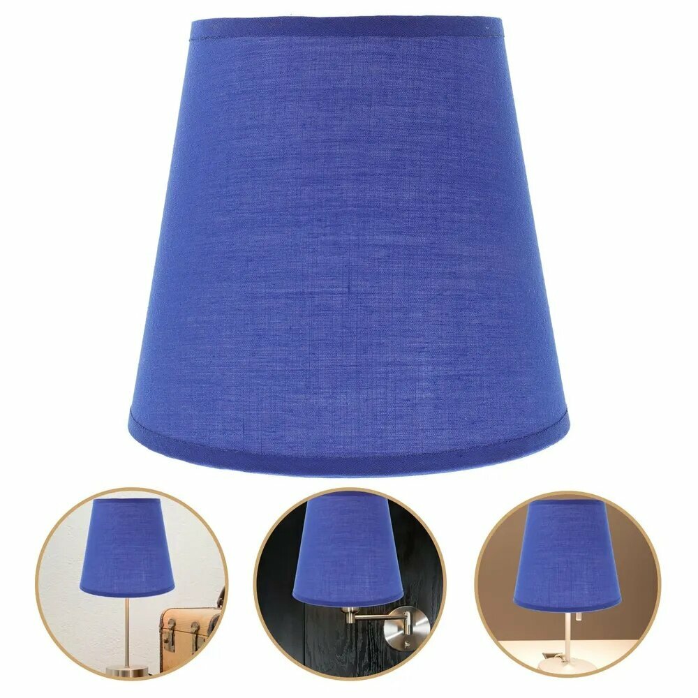 Двухштуковый комплект цилиндрических тканевых абажуров тёмно-синего цвета для потолочного и настольного светильника