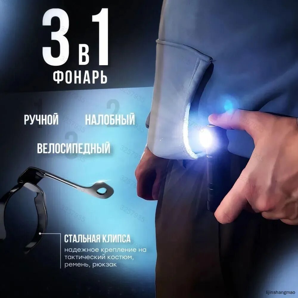 Фонарь-прожектор Premium налобный светодиодный аккумуляторный, белый свет, IP66, 1000 люмен — фото 1