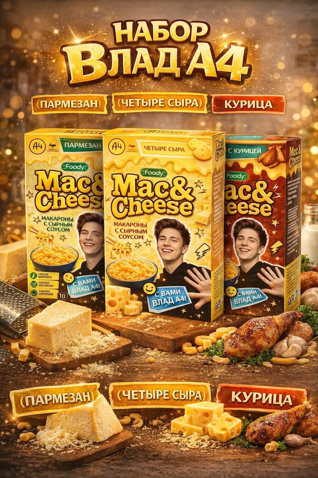 Набор 3 вкуса макарон Влад А4 Mac&Cheese по 143 гр