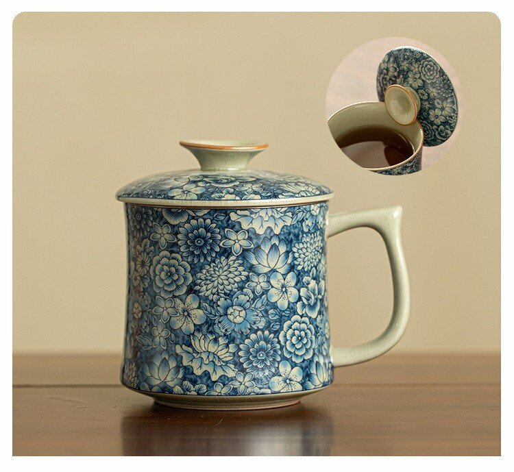 Бело-голубая чайная чашка в стиле династии Сун, керамическая чашка с крышкой, высококачественная чайная чашка