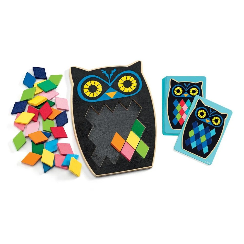 Деревянная мозаика Сова Djeco (Джеко) для детей от 3 лет, 57 элементов, разноцветная