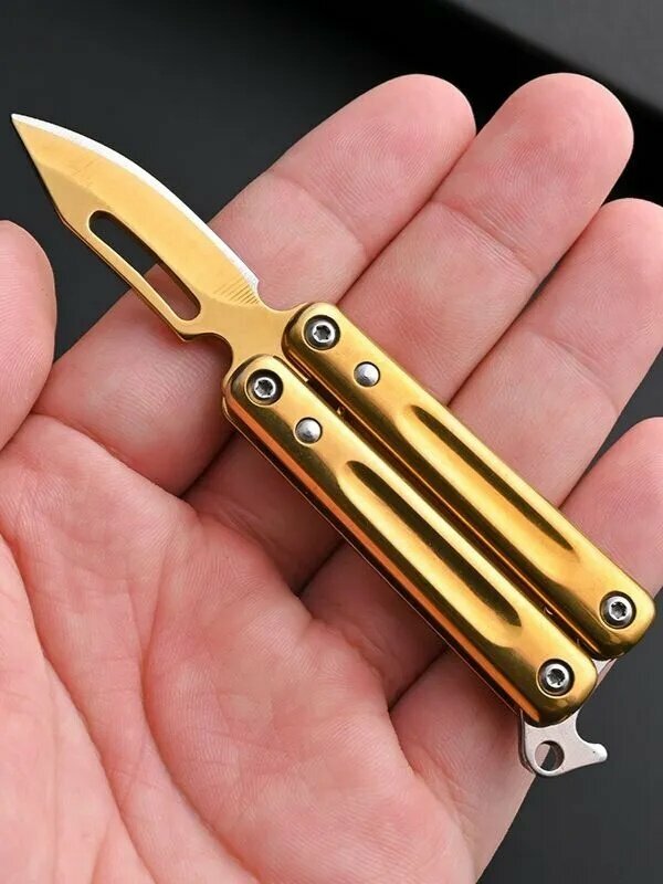 Мини нож-бабочка металлический, 11 см - стильный брелок и тренажер для пальцев, антистресс, Идеальный аксессуар для вашего образа!