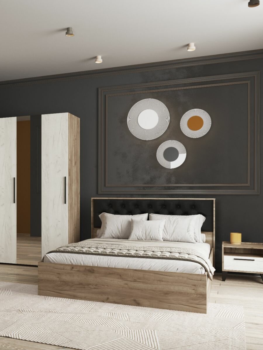 Кровать двуспальная Домани Модена МКР-1 1,6 ортопедическое основание с подъемным механизмом 1676х1004х2064, Дуб крафт табачный/Дуб крафт белый