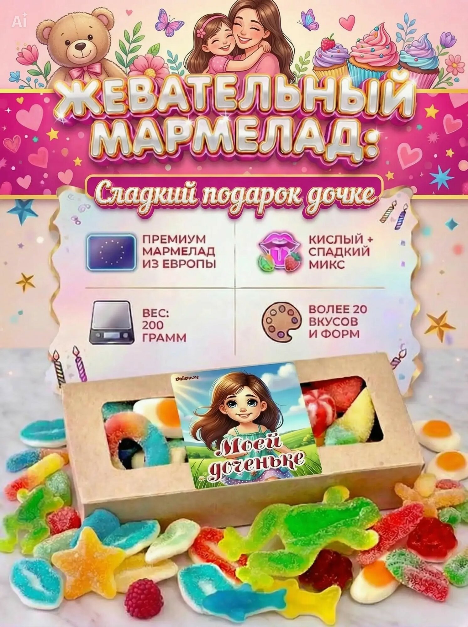 Мармелад жевательный набор милый подарок дочке из Европы 200гр