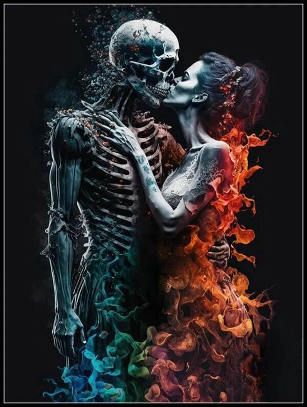 Алмазная Мозаика "Готический Череп Влюбленная Пара" 40х50 См Алмазная Вышивка / Картина Стразами Подарков / Украшения