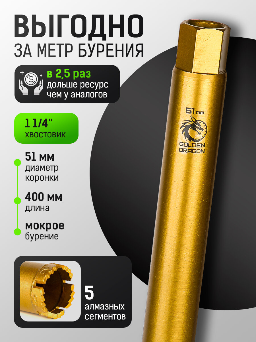 Коронка алмазная 1 1/4" 051/400 по бетону Golden Dragon