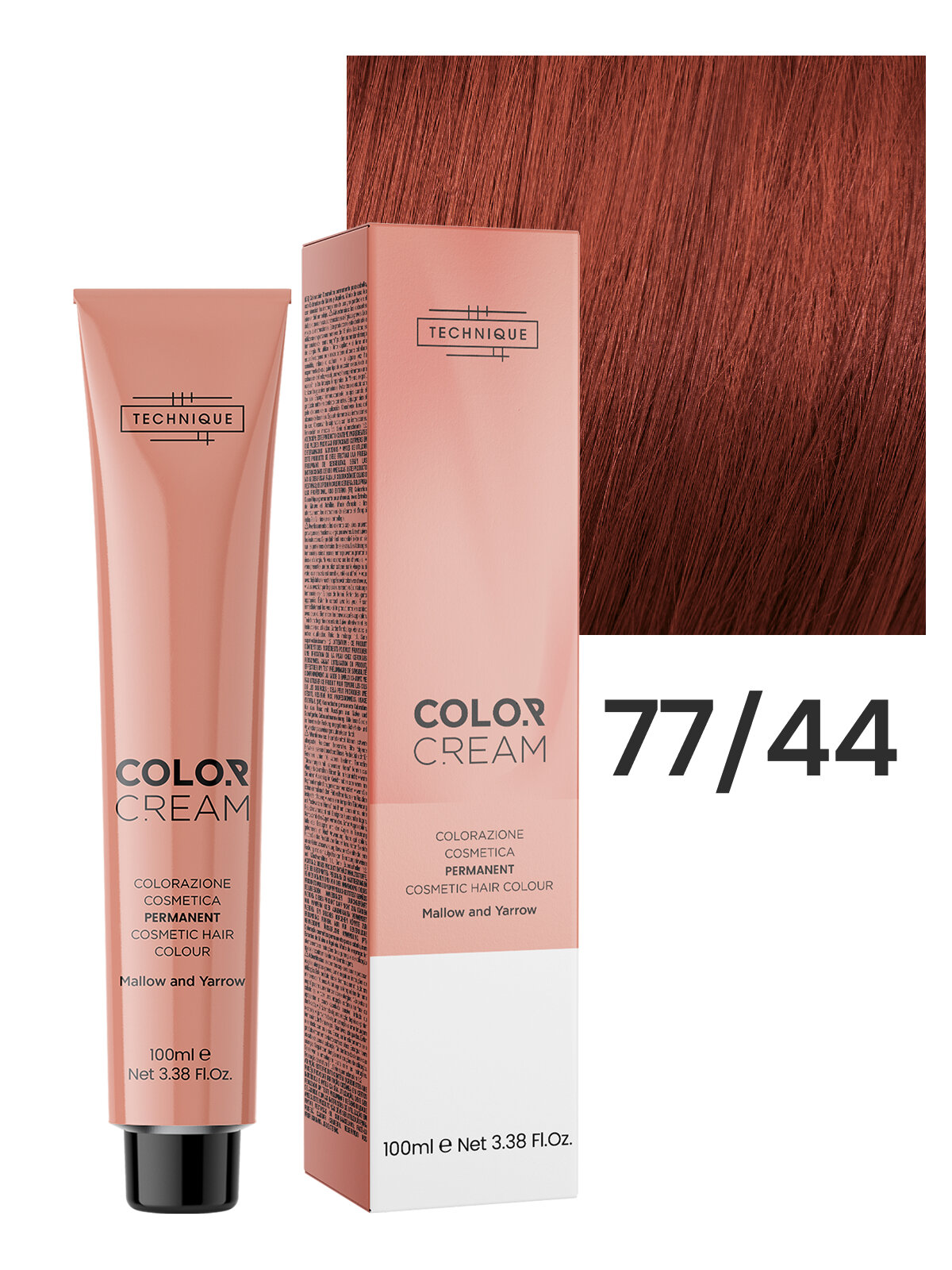 Крем - краска для волос профессиональная Technique Color Cream Permanent Cosmetic Hair Colour 77.44 Глубокий русый Интенсивный медный, 100 мл