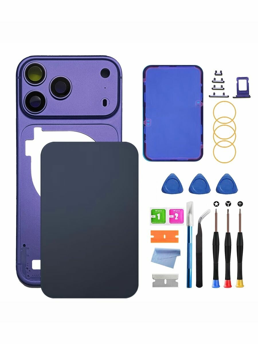 Набор для самостоятельного ремонта задней крышки корпуса для iPhone 17 Pro Max с инструментами-фиолетовый