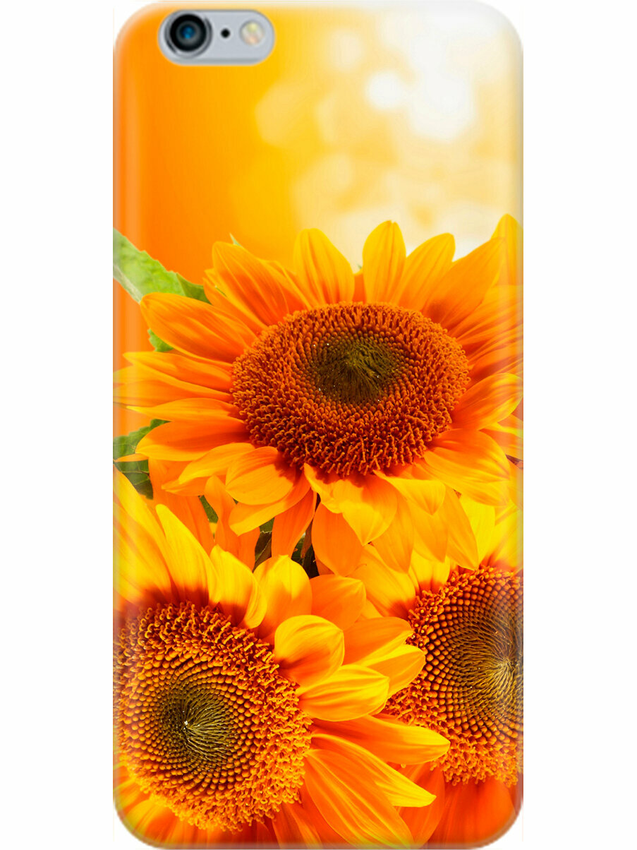 Силиконовый чехол на Apple iPhone 6s / 6 / Эпл Айфон 6 / 6с с рисунком "Три подсолнуха"