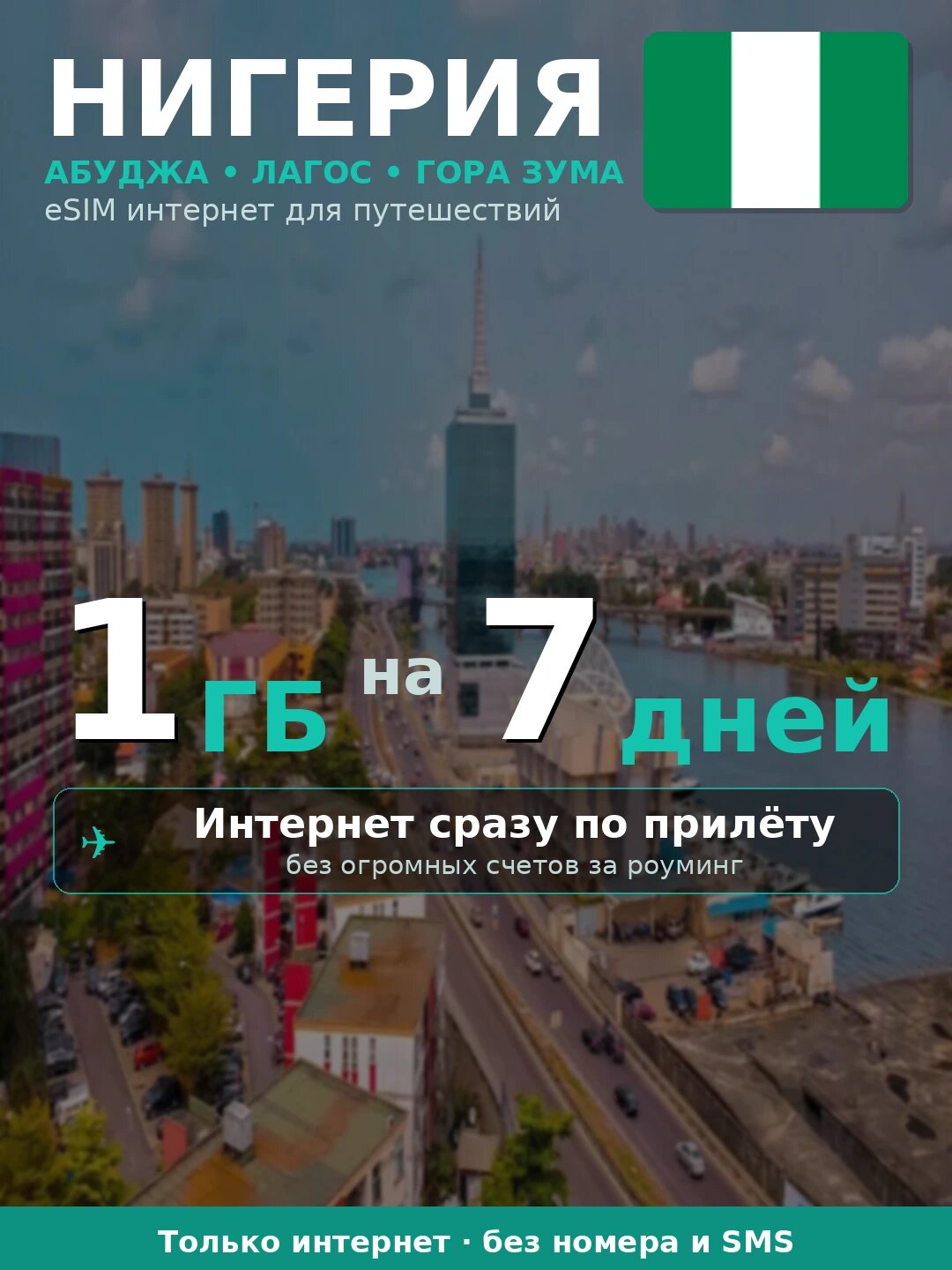 ESIM Нигерия — мобильный интернет 1 ГБ на 7 дней | виртуальная SIM-карта для путешествий
