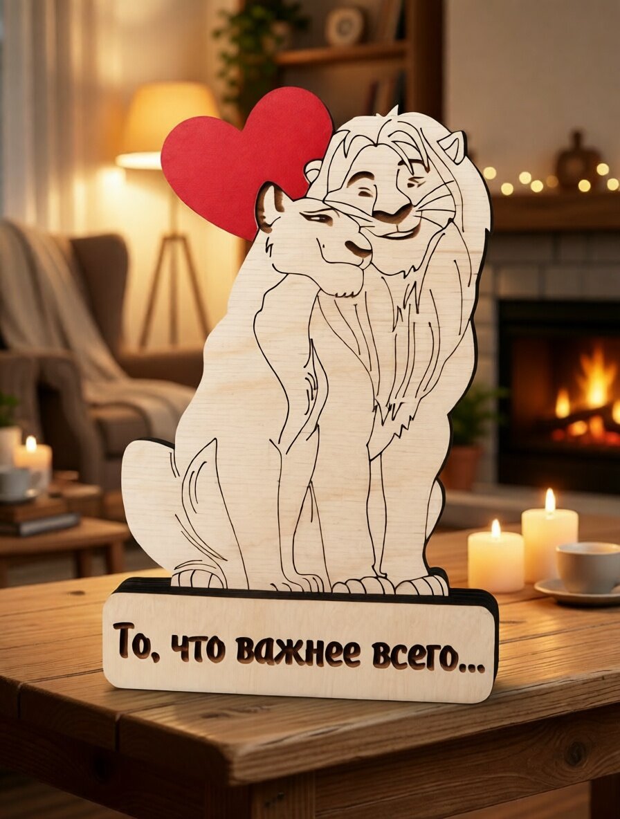 Декоративная статуэтка из дерева "семья львов", фигурка сувенир, подарок на день рождения, Новый год, годовщину свадьбы.