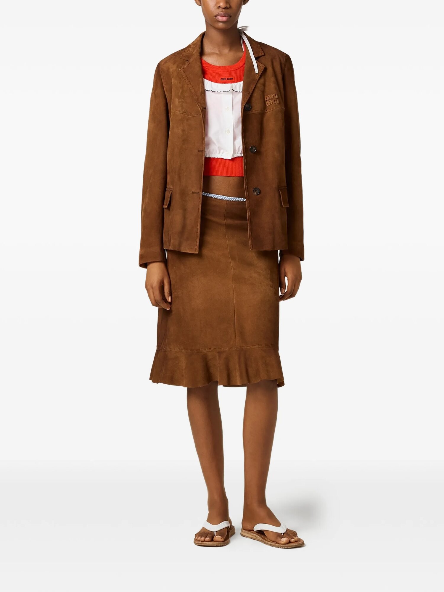 Свитер Miu Miu Cotton crew-neck sweater, размер 40, , orange — фото 1