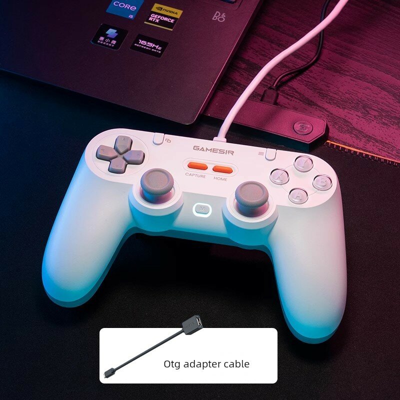 Ретро проводной геймпад для PlayStation с OTG кабелем для мобильных устройств - белый