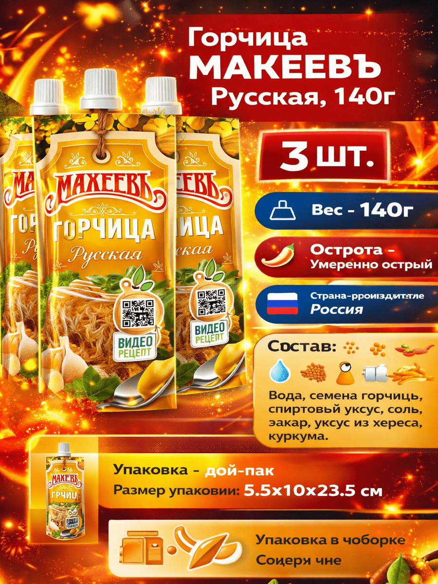 Горчица махеевъ Русская, 140г x 3 упаковки