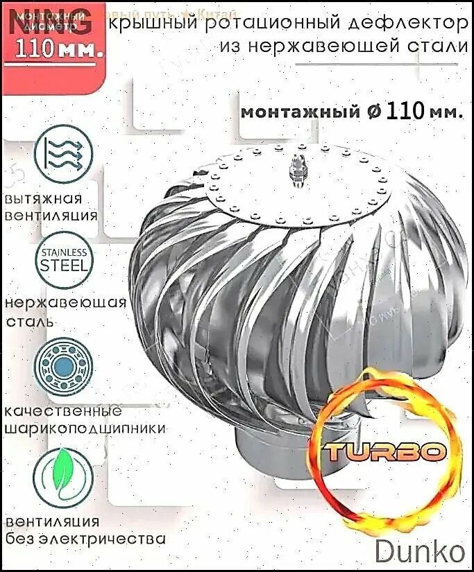 Дефлектор 110 мм для вентиляции из нержавеющей стали, вытяжной вентилятор с водоустойчивой конструкцией IP44