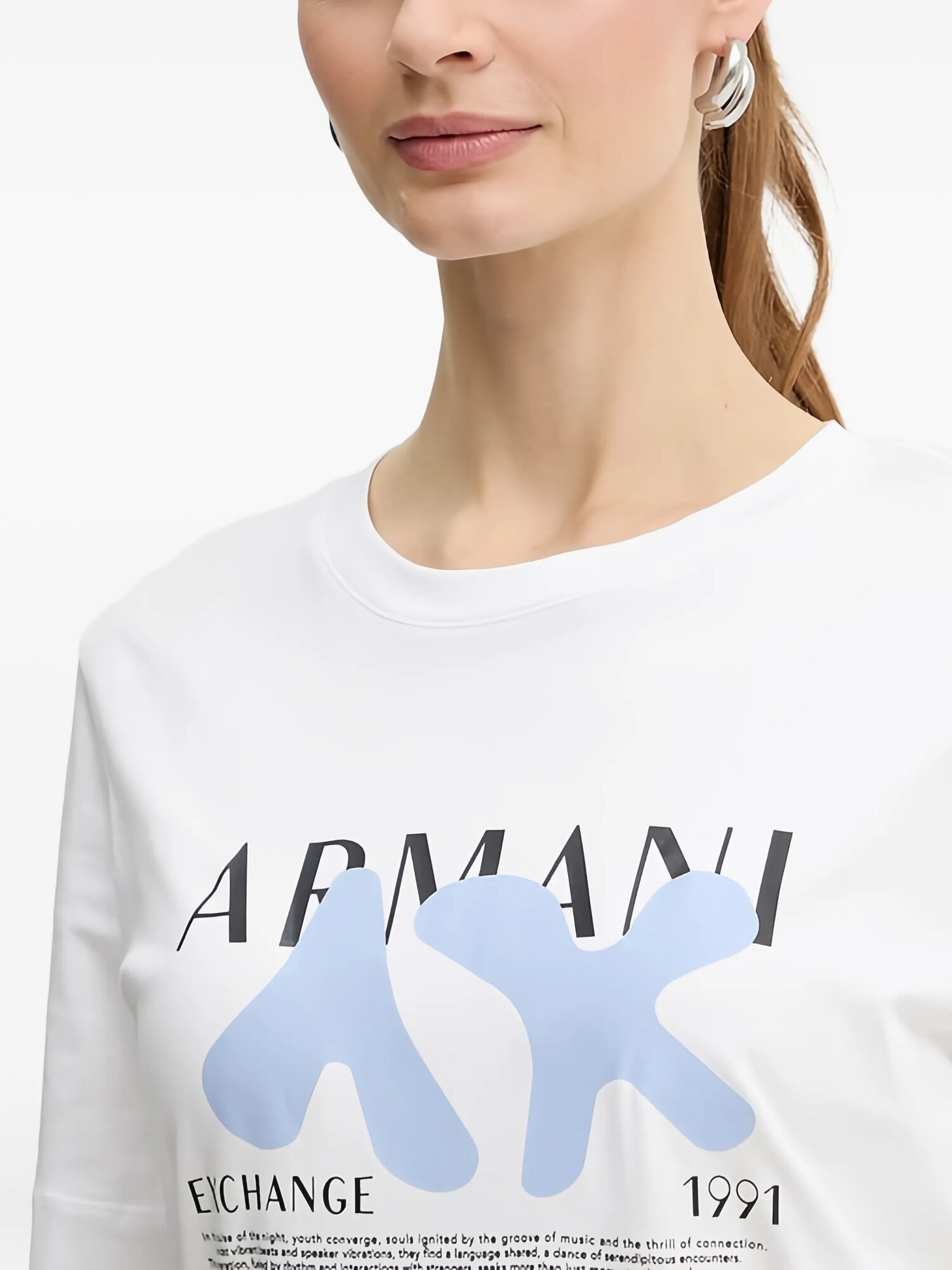 Футболка Armani Exchange, размер 44, бежевый/белый — фото 1