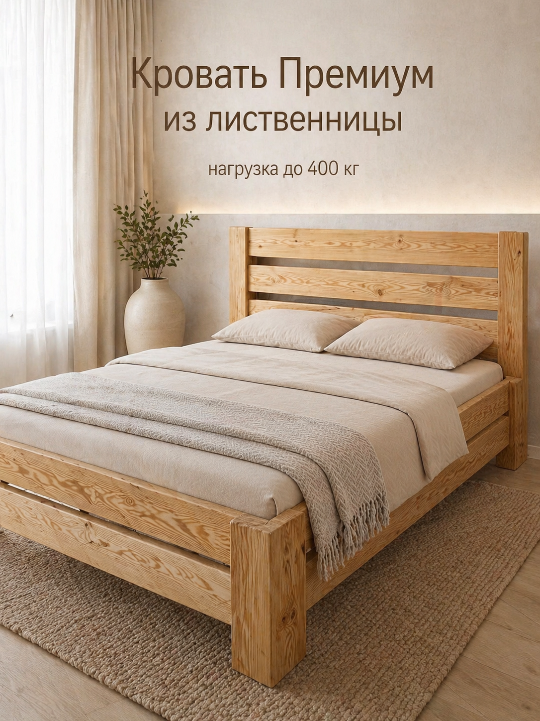 Кровать 180х200 разборная из дерева лиственницы двуспальная прочная
