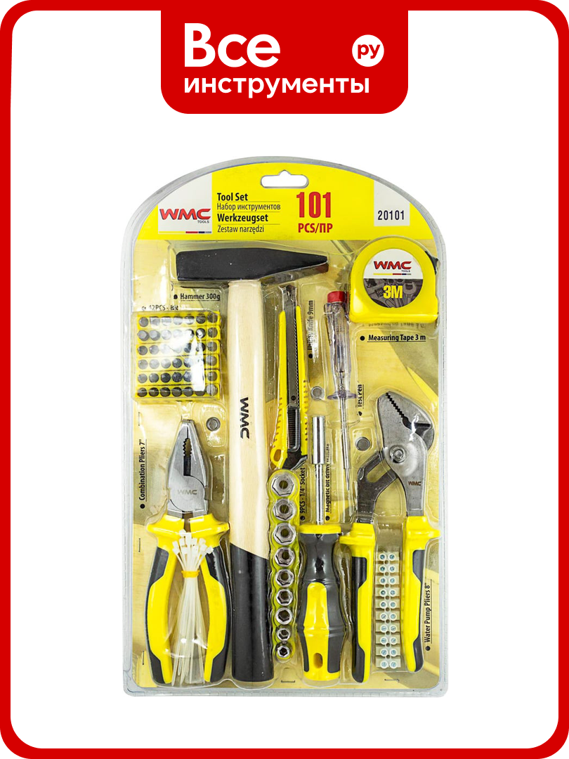 Набор инструментов WMC TOOLS 101пр, 1/4", в блистере 47910 20101 для проверки наличия