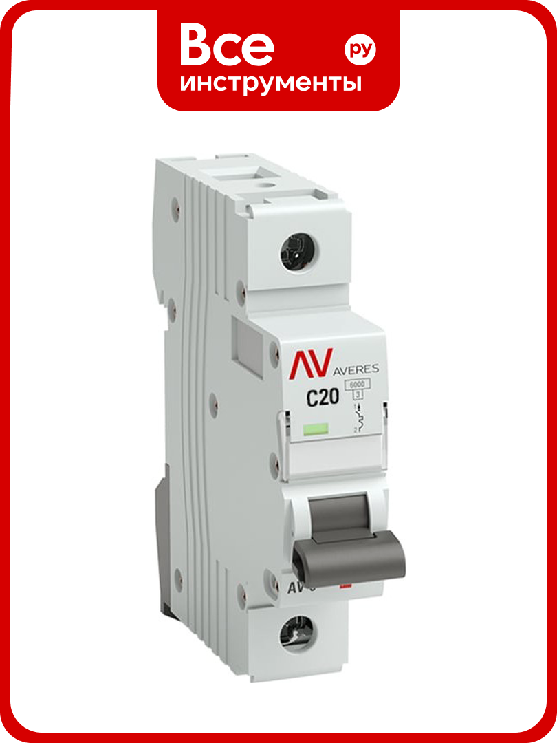 Автоматический выключатель EKF AVERES AV-6, 1P, 20A (С), 6kA mcb6-1-20C-av, для оперативного управления участками