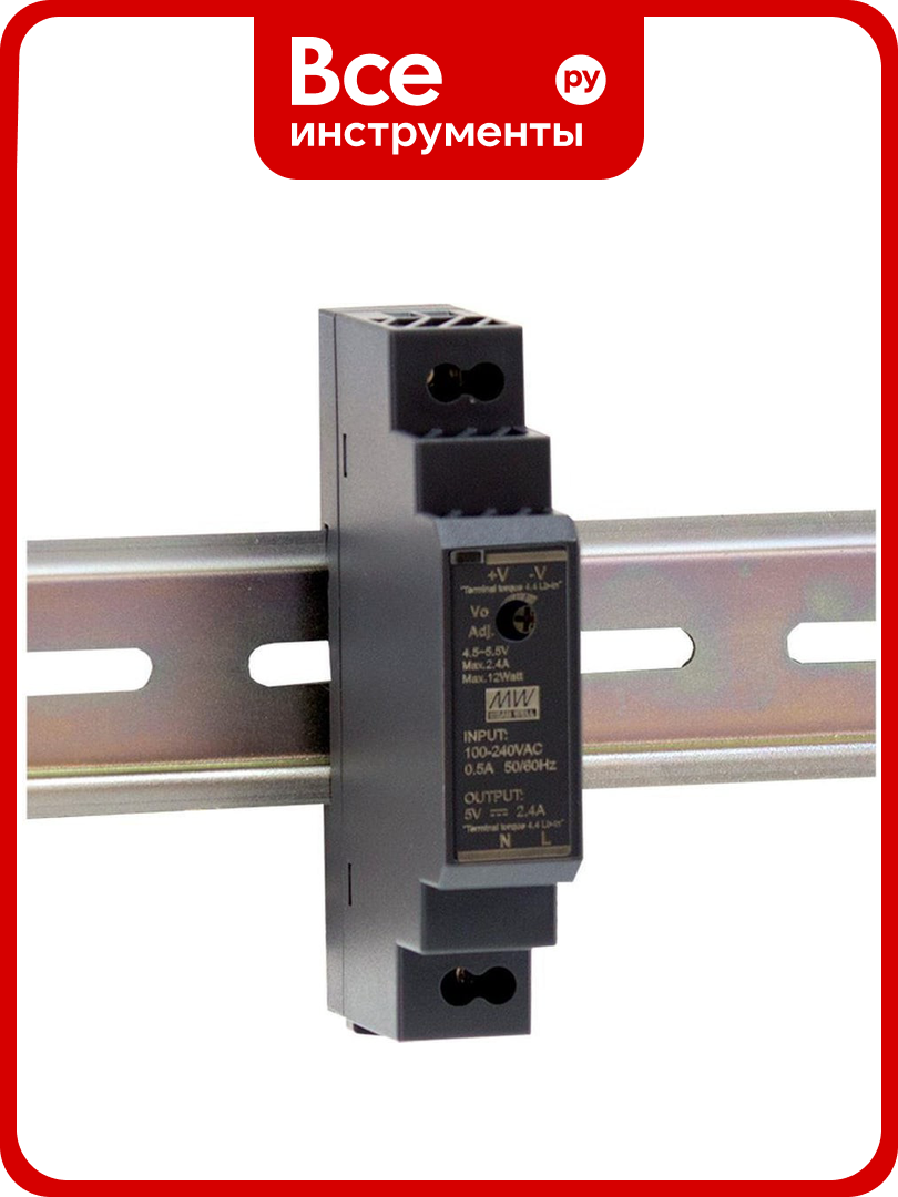 Источник питания Mean Well AC/DC HDR-15-15 Т02601692 с защитой от короткого замыкания, DIN-рейка, для светодиодных ламп