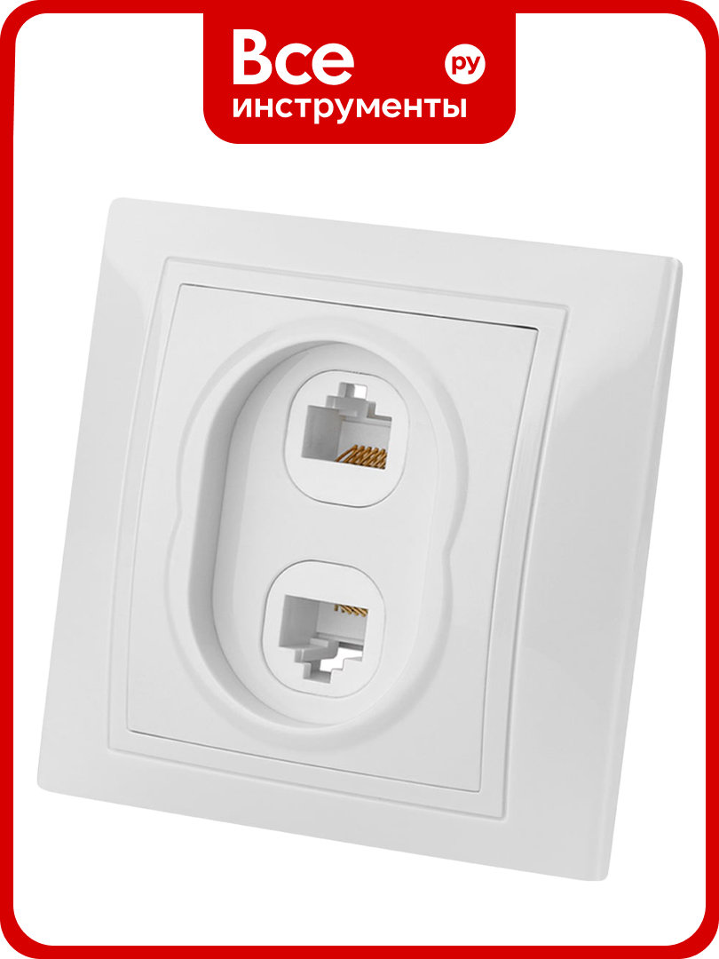 Телефонная розетка RJ11 + компьютерная RJ45, белая TDM ELECTRIC Таймыр